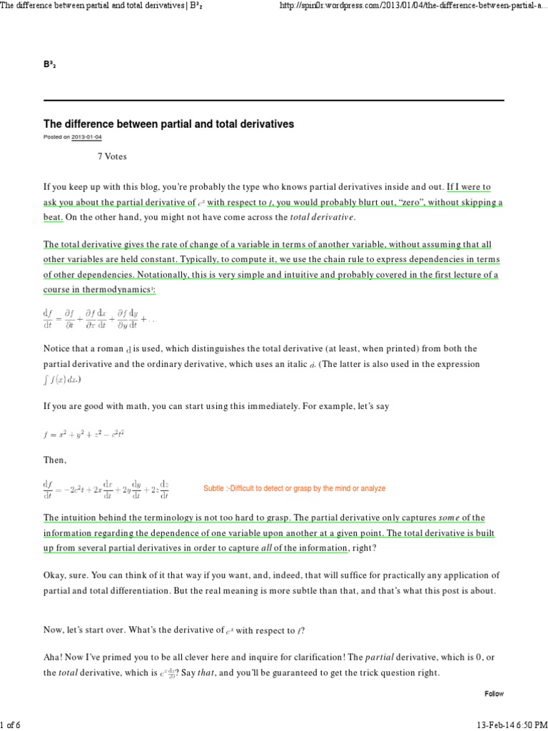 The Difference Between Partial and Total Derivatives | PDF | Function ...