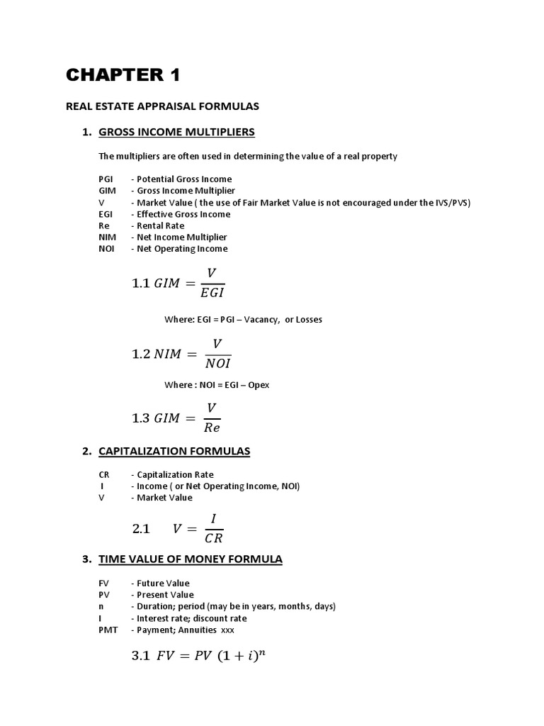 Real Estate Appraisal Formulas Guide | PDF | Equity (Finance) | Income