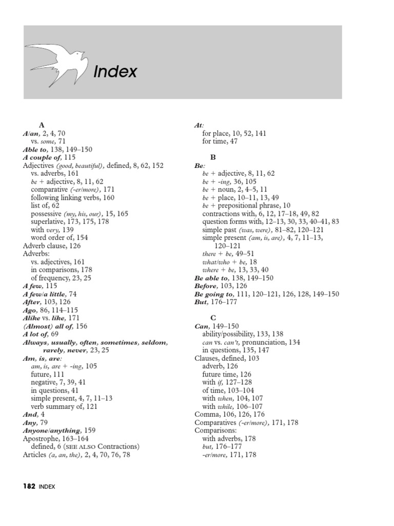 Azar Basic English Grammar Teacher's Guide Index | PDF