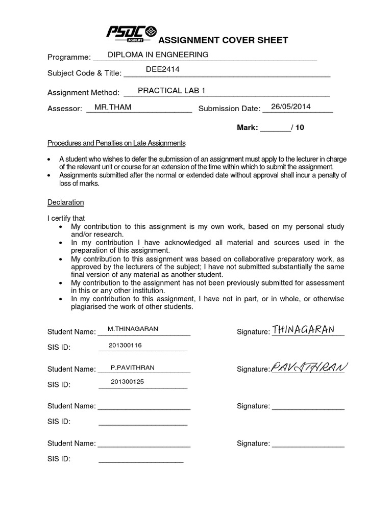 Assignment Cover Sheet Template | PDF | Career & Growth
