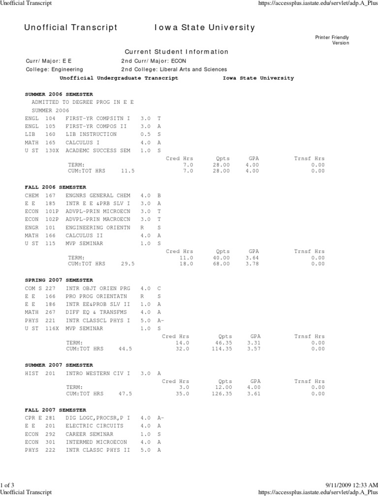 Unofficial Transcript | PDF | Academia | Educational Assessment And Evaluation