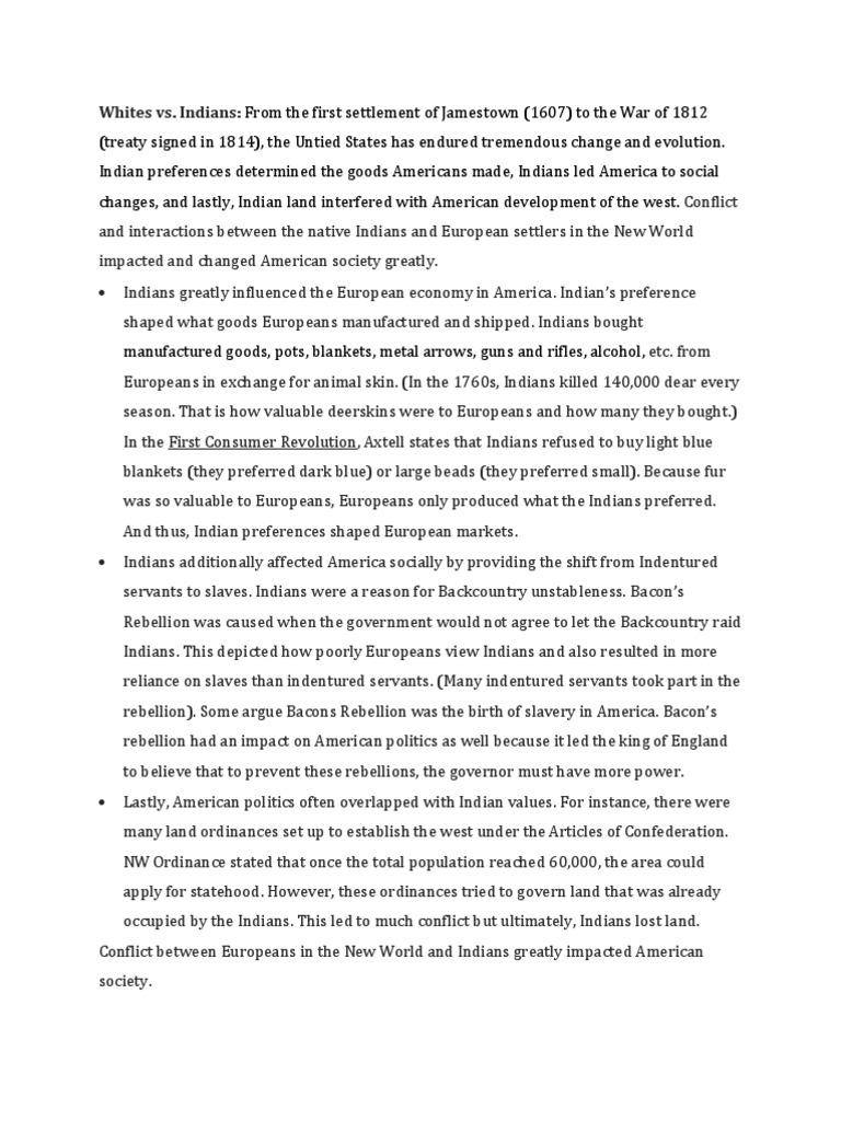 Whites vs. Indians | PDF | Thirteen Colonies | Native Americans In The ...