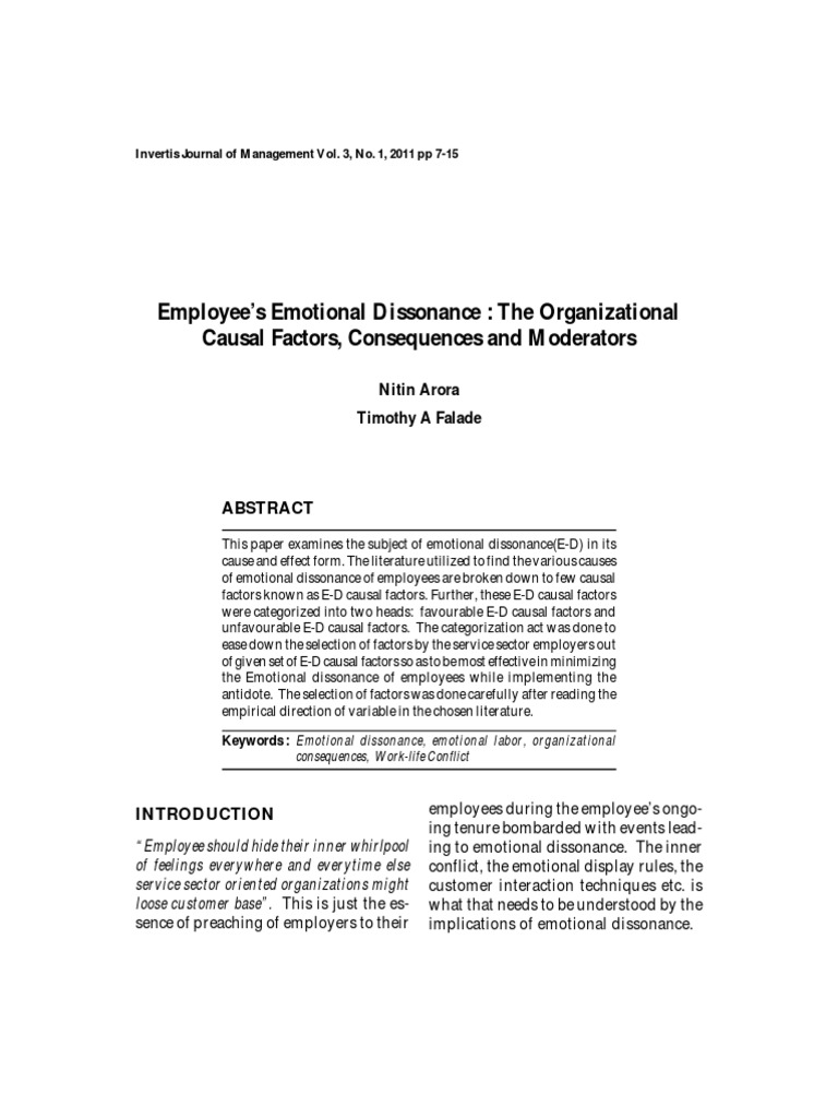 5 Arora 2011 Emotional Dissonance | PDF | Job Satisfaction | Employment