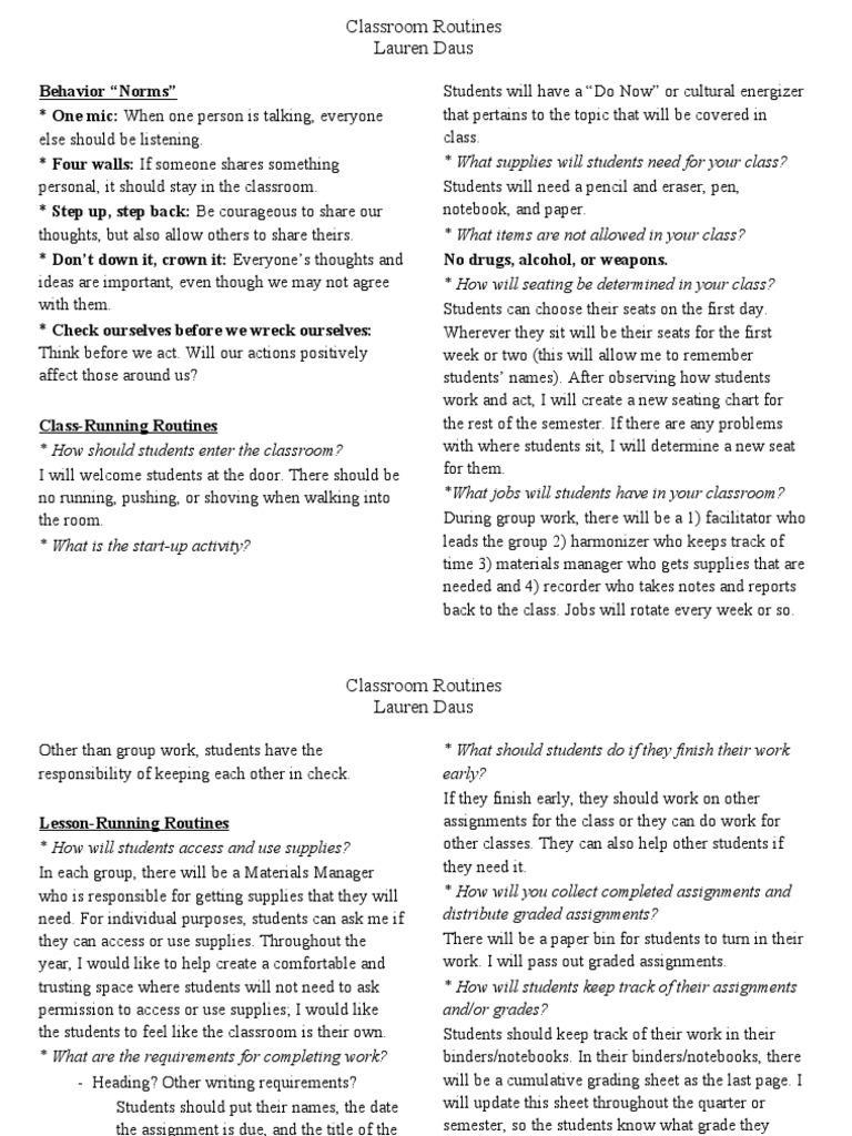 Effective Classroom Routines Guide | PDF | Pedagogy | Teaching