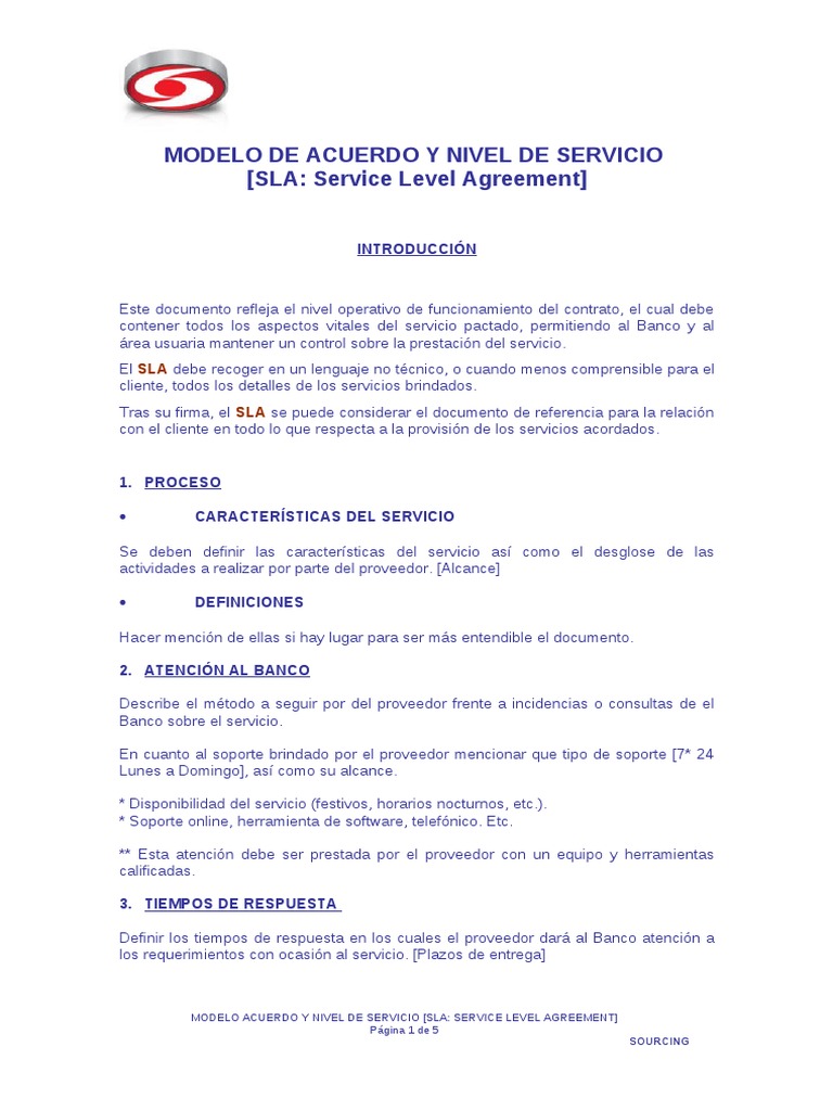 Modelo de Acuerdo y Nivel de Servicio - Sla Service Level Agreement General | PDF | Acuerdo de ...
