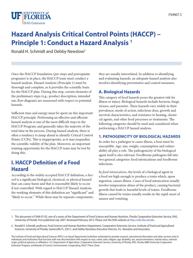 Hazard Analysis Critical Control Points (HACCP) - Principle 1: Conduct ...