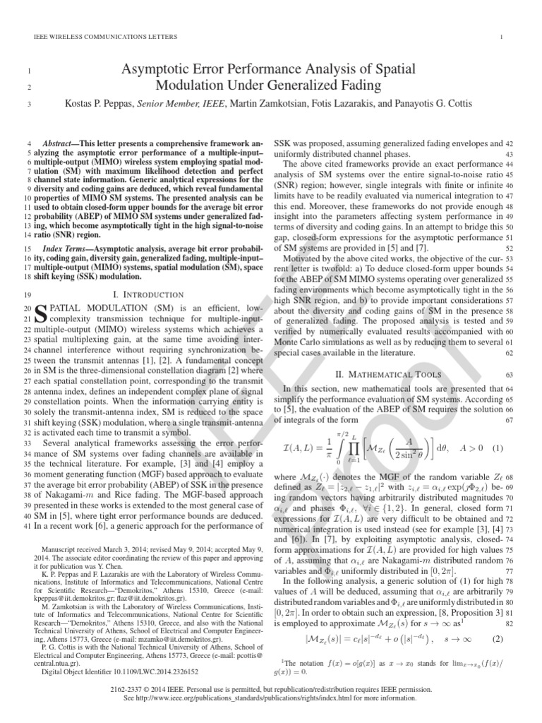 Asymptotic Error Performance Analysis Of Spatial Modulation Under
