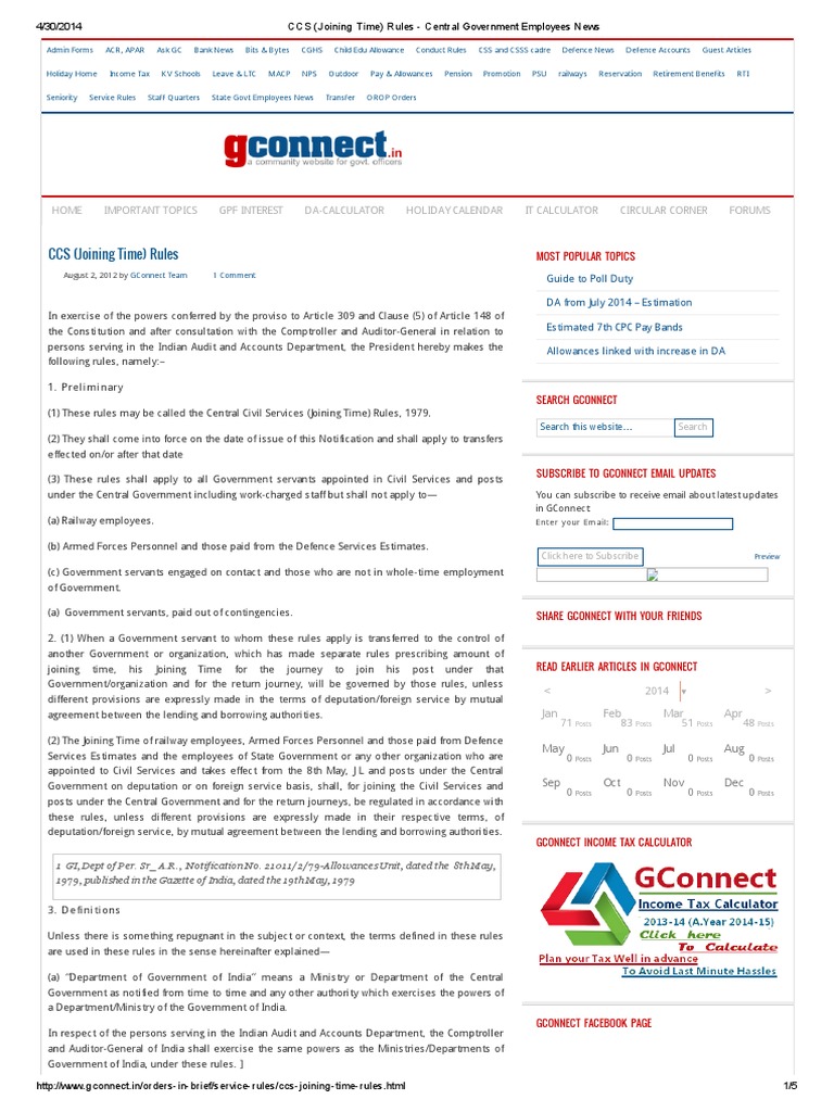 CCS (Joining Time) Rules - Central Government Employees News | Download Free PDF | Government Of ...