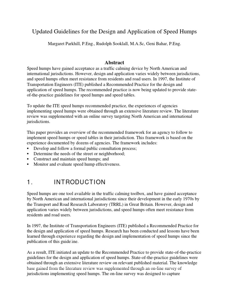 Updated Guidelines For The Design and Application of Speed Humps | PDF ...
