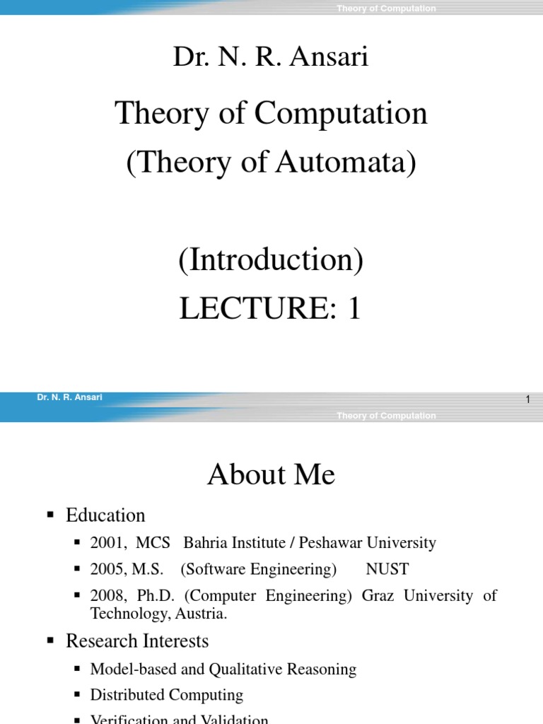 Theory of Computation (Theory of Automata) : Dr. N. R. Ansari | PDF ...
