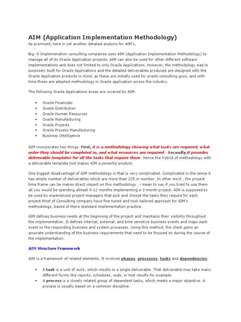 AIM (Application Implementation Methodology) | PDF | Business Process ...