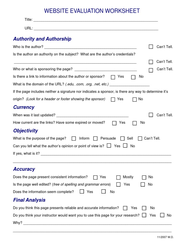Website Worksheet | PDF