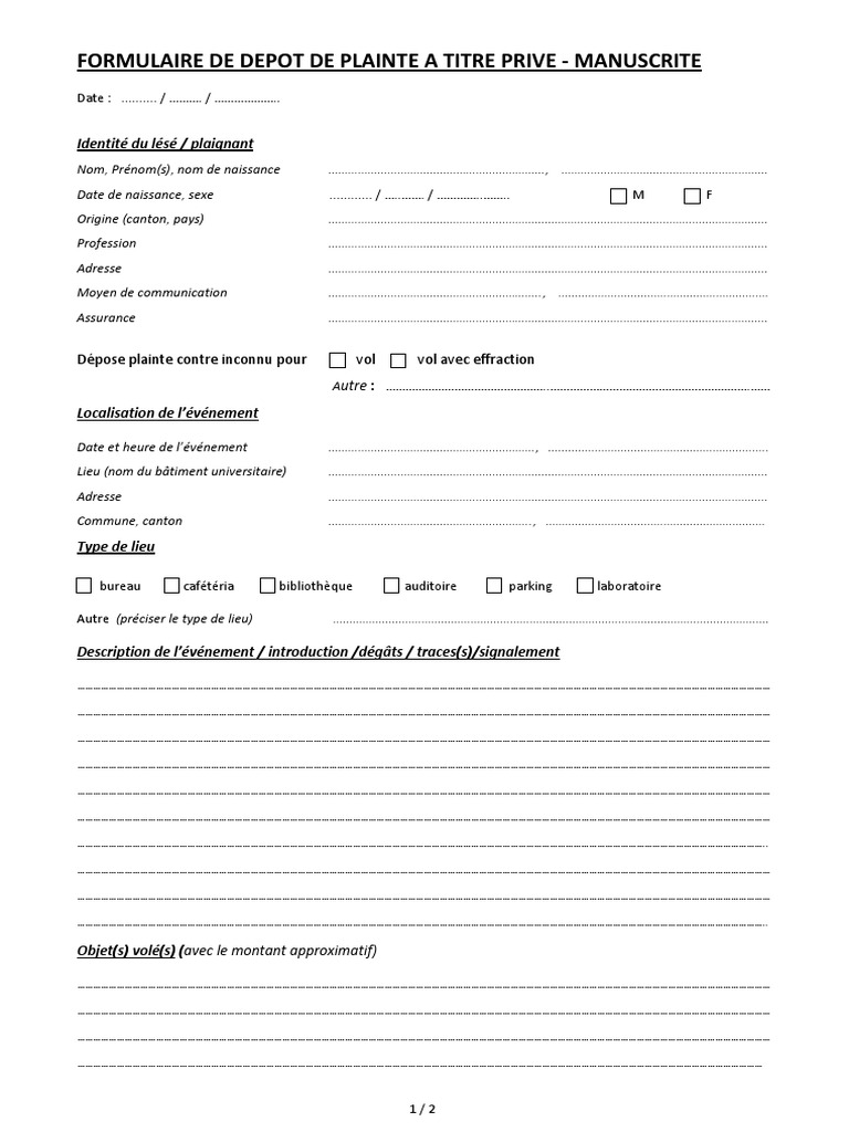 Formulaire de Depot de Plainte Privé | PDF