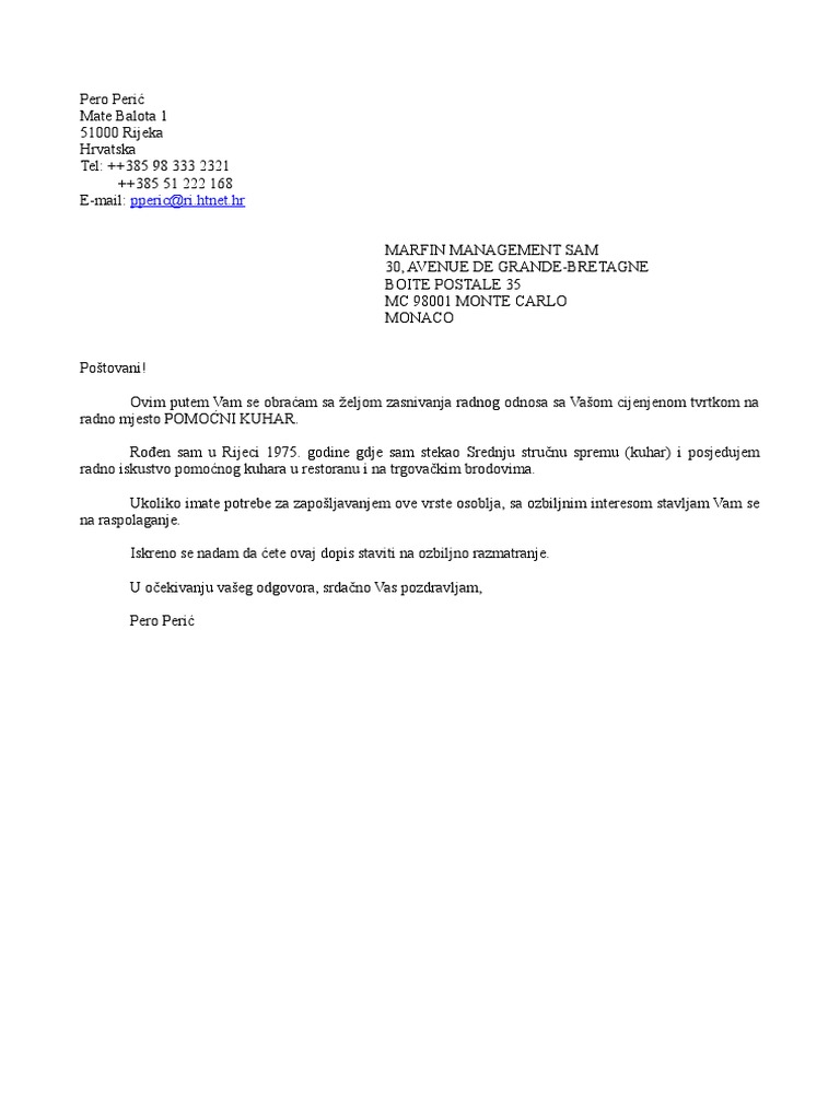 Zaposlise Eu Primjer Molba Zamolba Za Posao Molba Za Posao Primjer ...