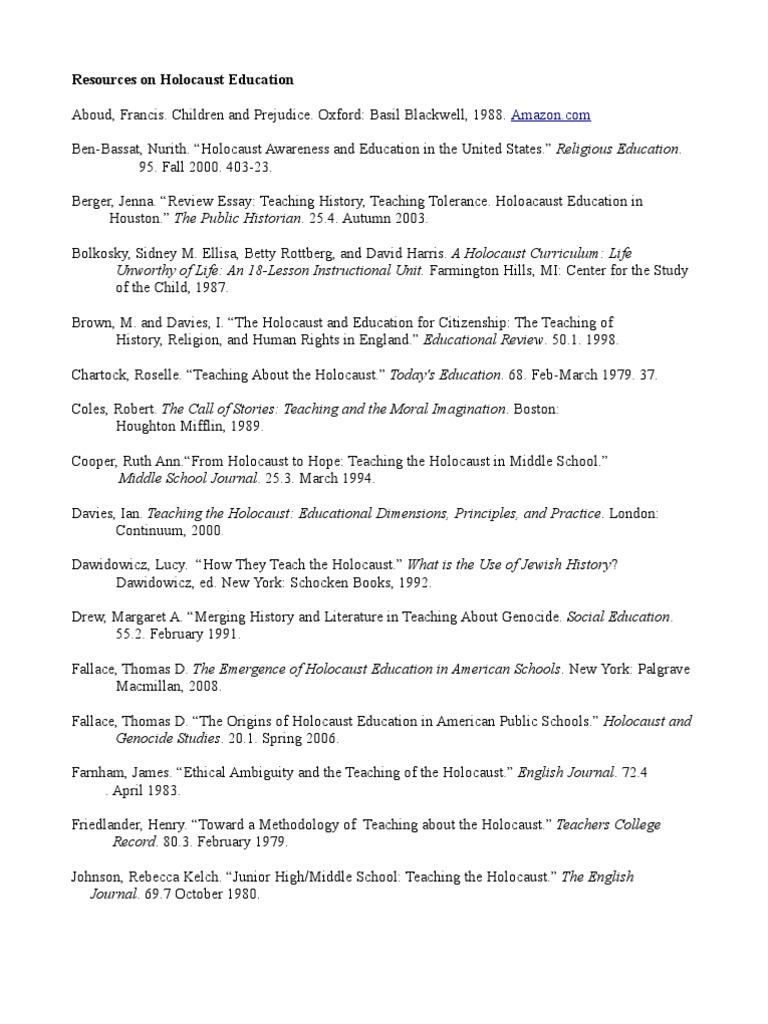 Resources On Holocaust Education | PDF