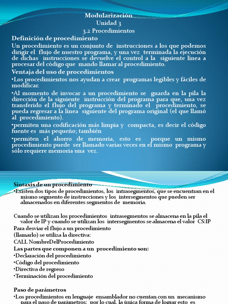 Modularizacion | PDF | Lenguaje ensamblador | Programa de computadora