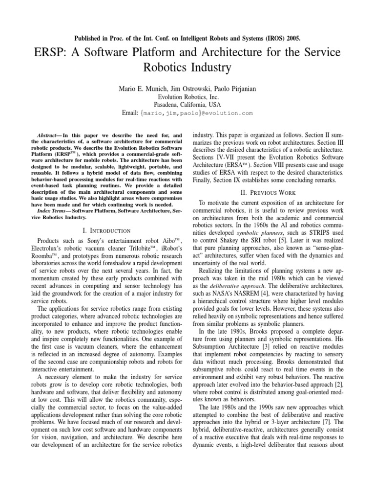 ERSP Software Platform for Service Robots | PDF | Cross Platform ...