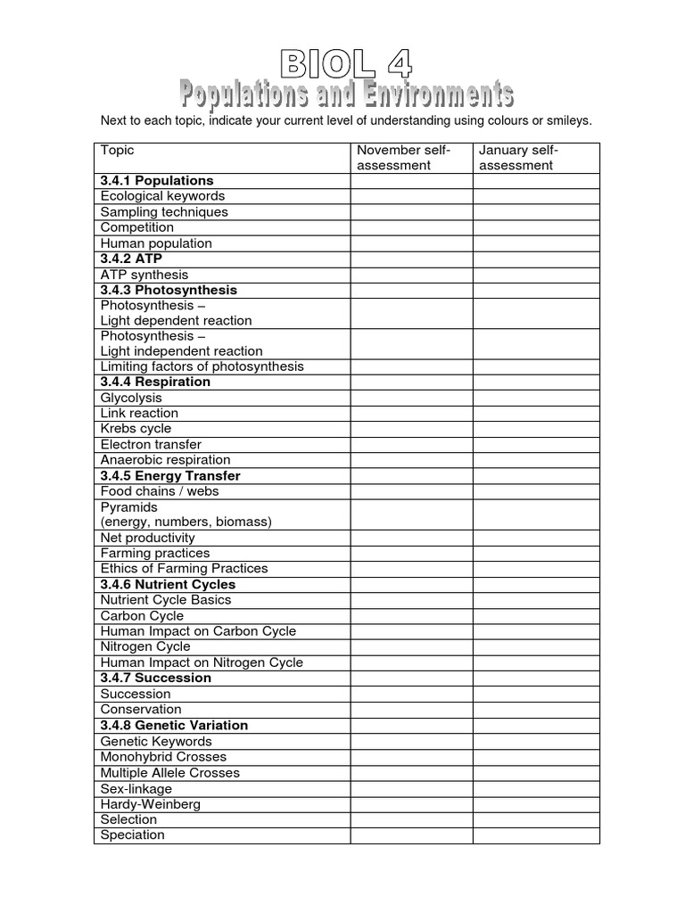 Biology Self-Assessment Topics Guide | PDF