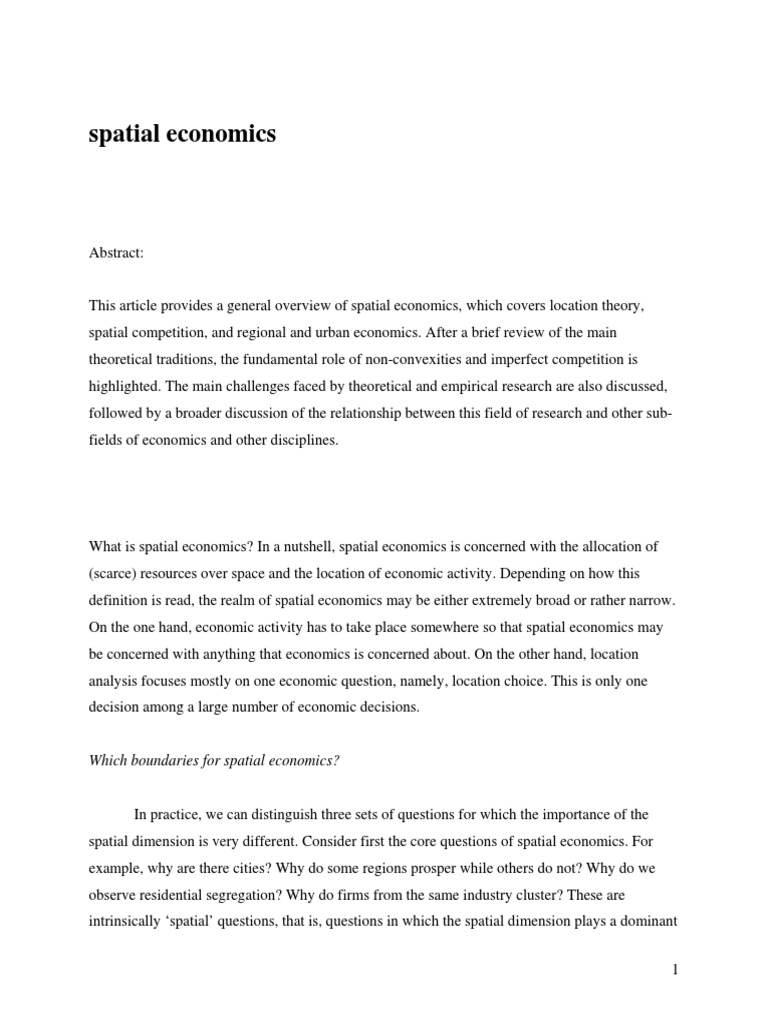 Overview of Spatial Economics Concepts | PDF | Economic Equilibrium ...