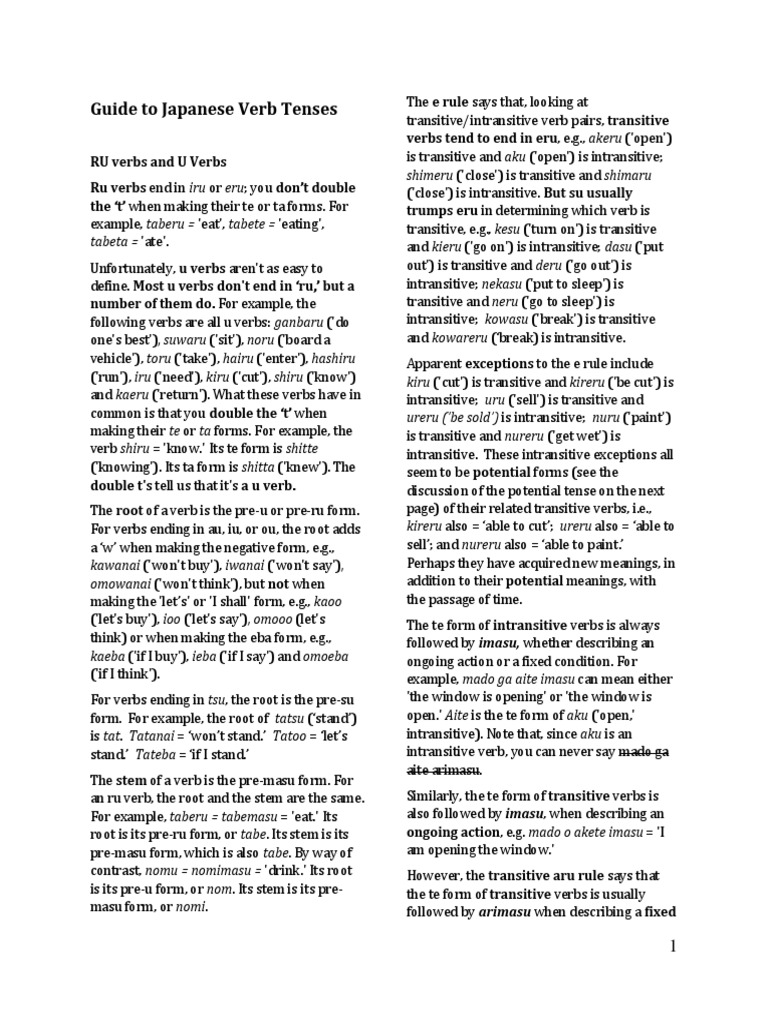 Japanese Verb Tenses Explained | PDF | Verb | Japanese Language