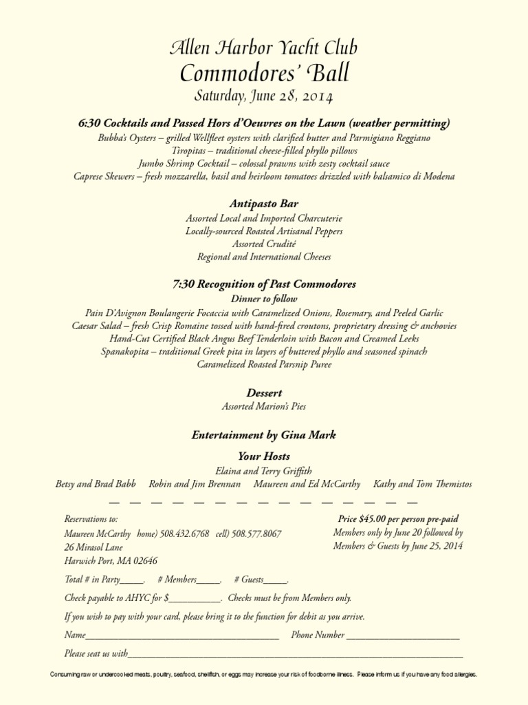 Commodores' Ball: Allen Harbor Yacht Club | PDF