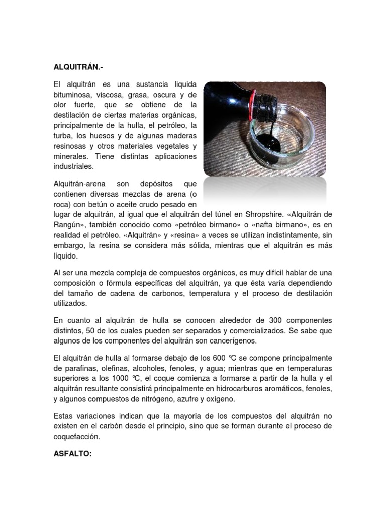Alquitrán y asfalto: diferencias clave | PDF | Ciencias fisicas ...