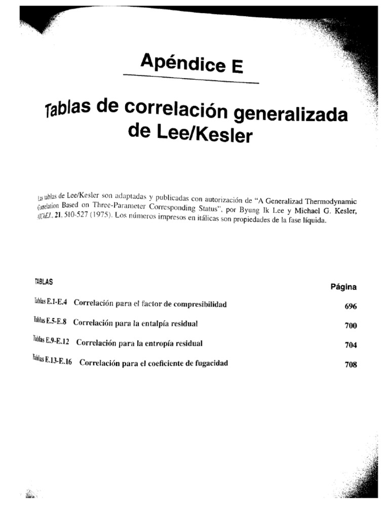 Tablas Lee Kesler | PDF