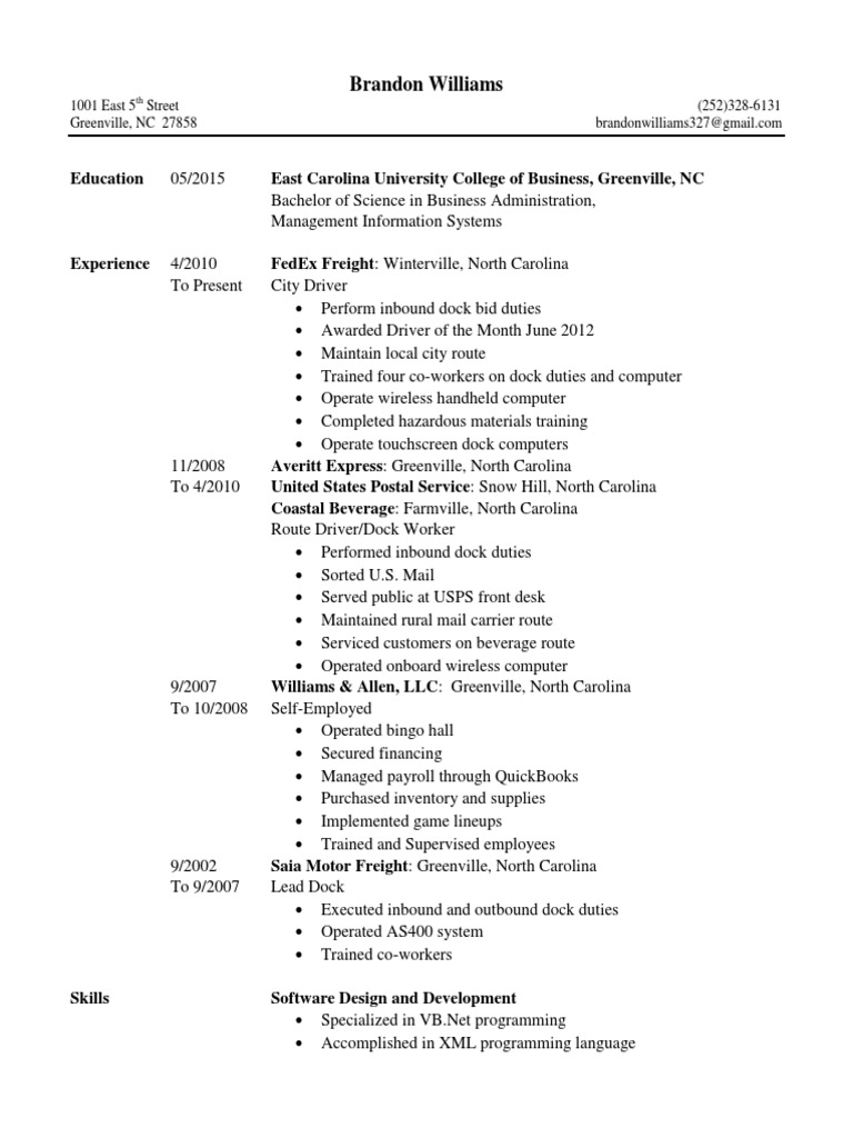 Brandon M Williams Resume For Efolio | PDF | Career & Growth | Business