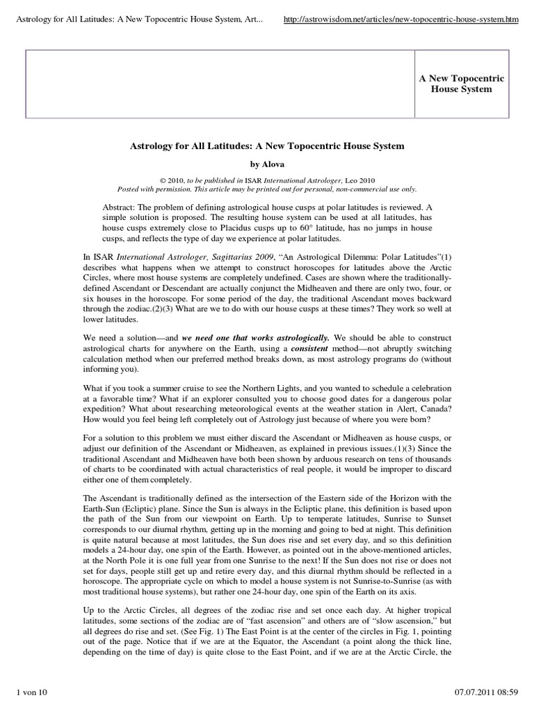 Alova - Astrology For All Latitudes - A New Topocentric House System ...
