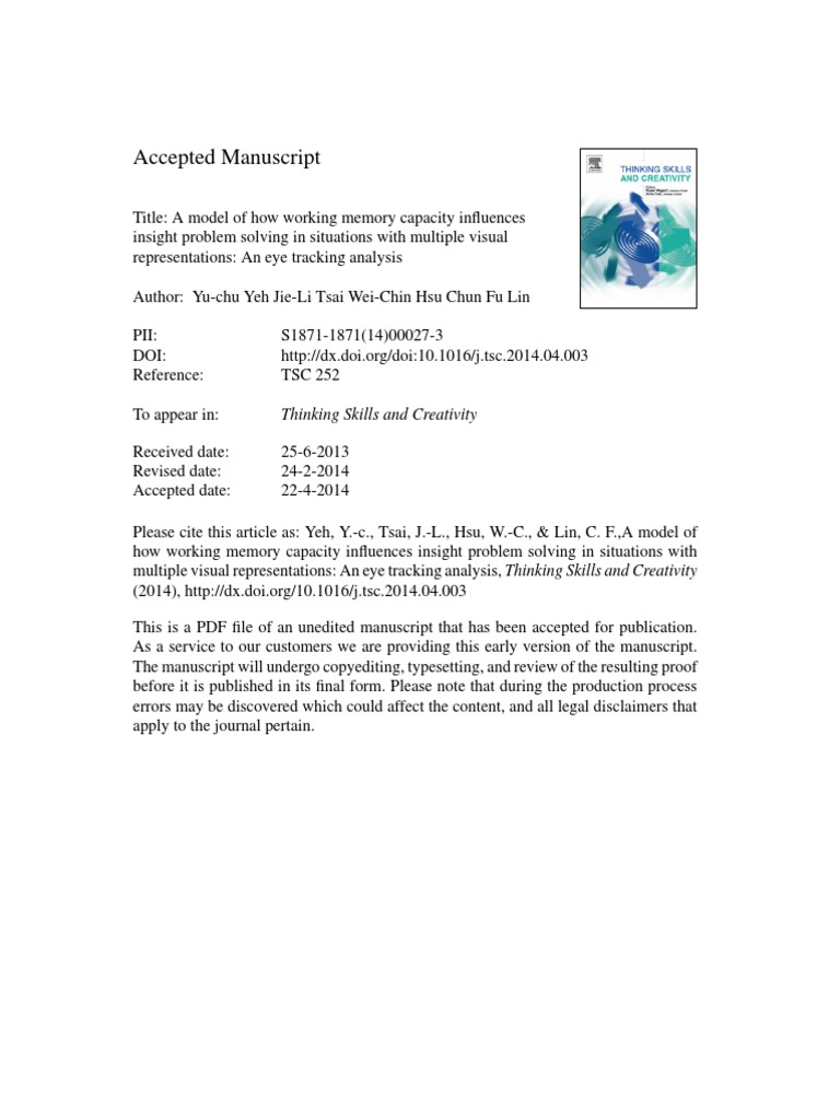 A Model of How Working Memory Capacity Influences Insight Problem | PDF | Insight | Attention