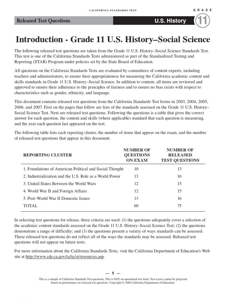 Introduction - Grade 11 U.S. History-Social Science: Released Test ...