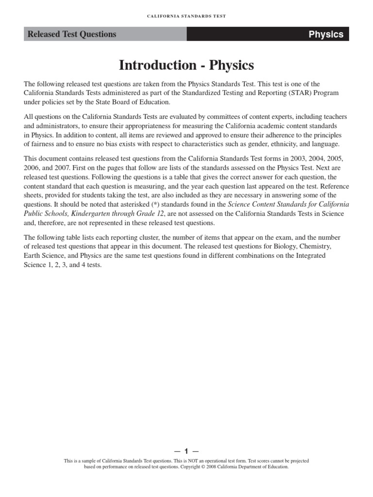 Introduction - Physics: Released Test Questions | PDF | Electric ...
