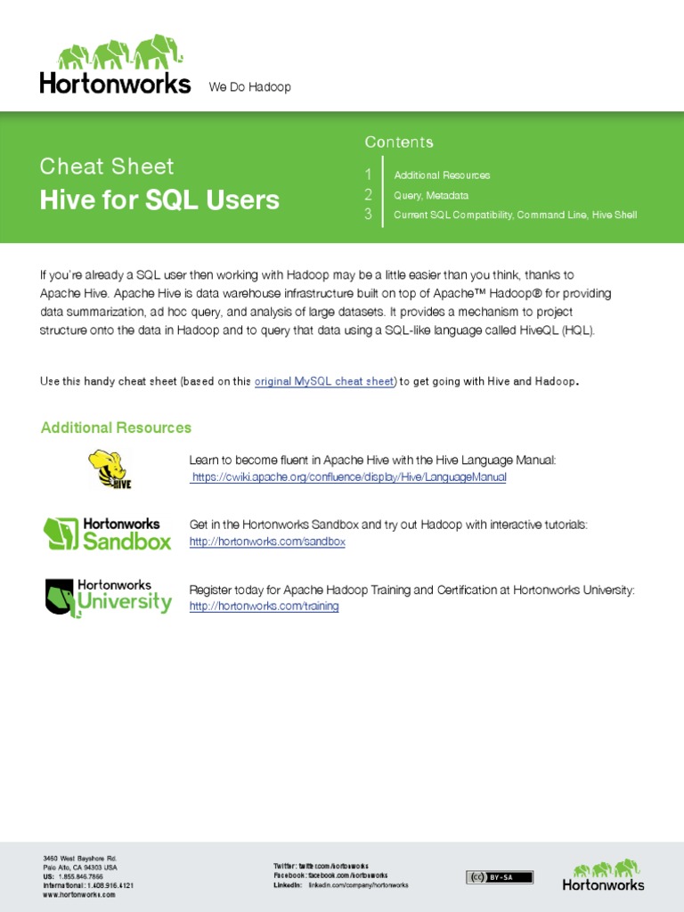 Hive For SQL Users: Cheat Sheet | PDF | Data Management Software | Data