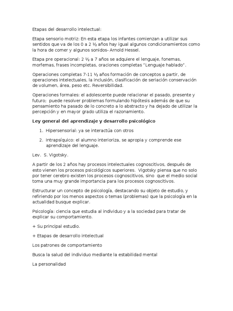 Etapas Del Desarrollo Intelectual | PDF
