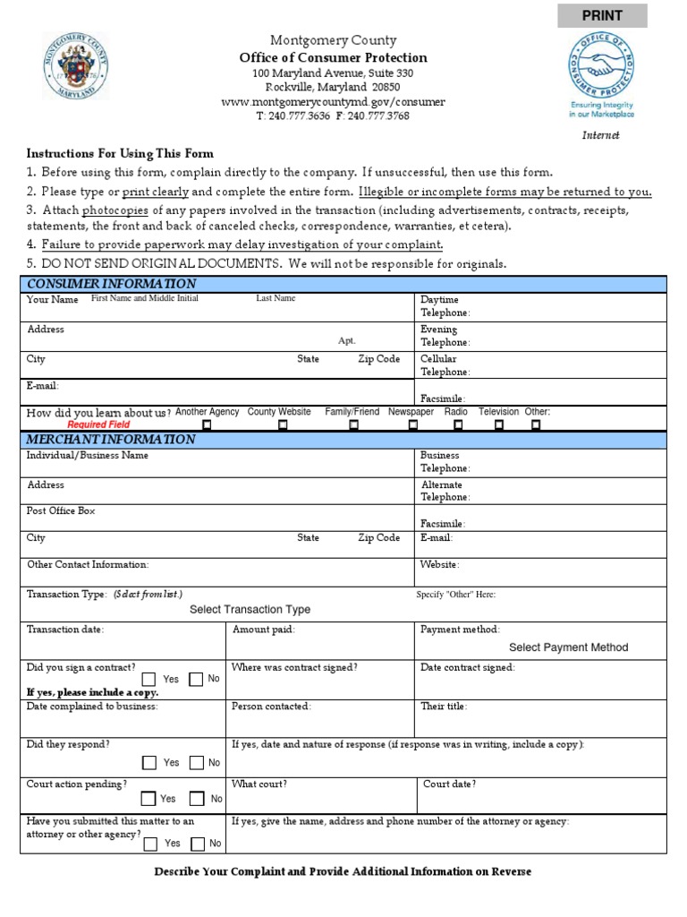 Ocp Complaint Form | PDF | Law