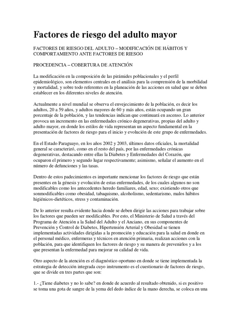 Factores de Riesgo Del Adulto Mayor | Adultos | Tercera edad