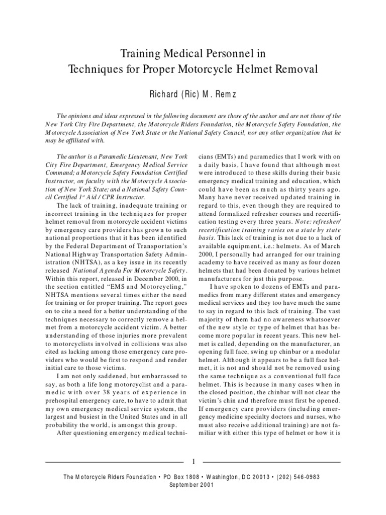 Proper Motorcycle Helmet Removal PDF | PDF | Emergency Medical ...