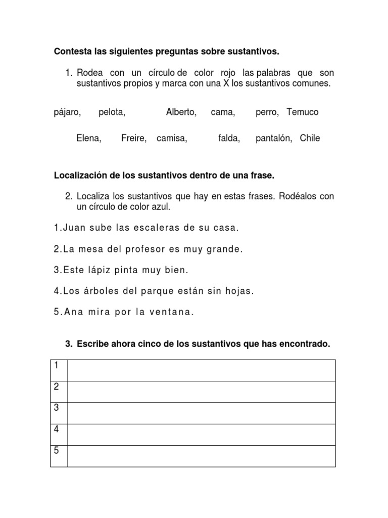 Prueba Sustantivos Propios y Comunes | PDF