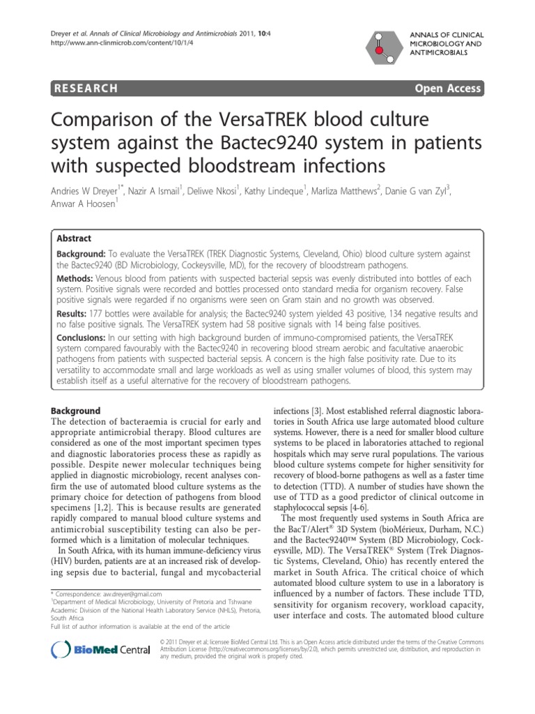 Comparison of The VersaTREK Blood Culture | PDF | Sepsis | Infection