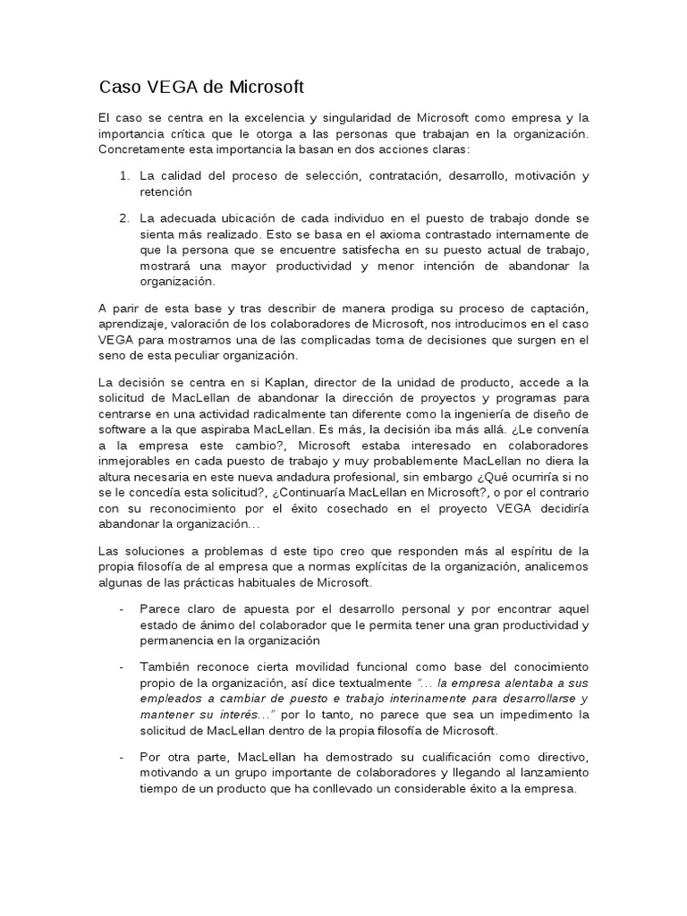 Caso Vega de Microsoft | PDF | Microsoft | Toma de decisiones