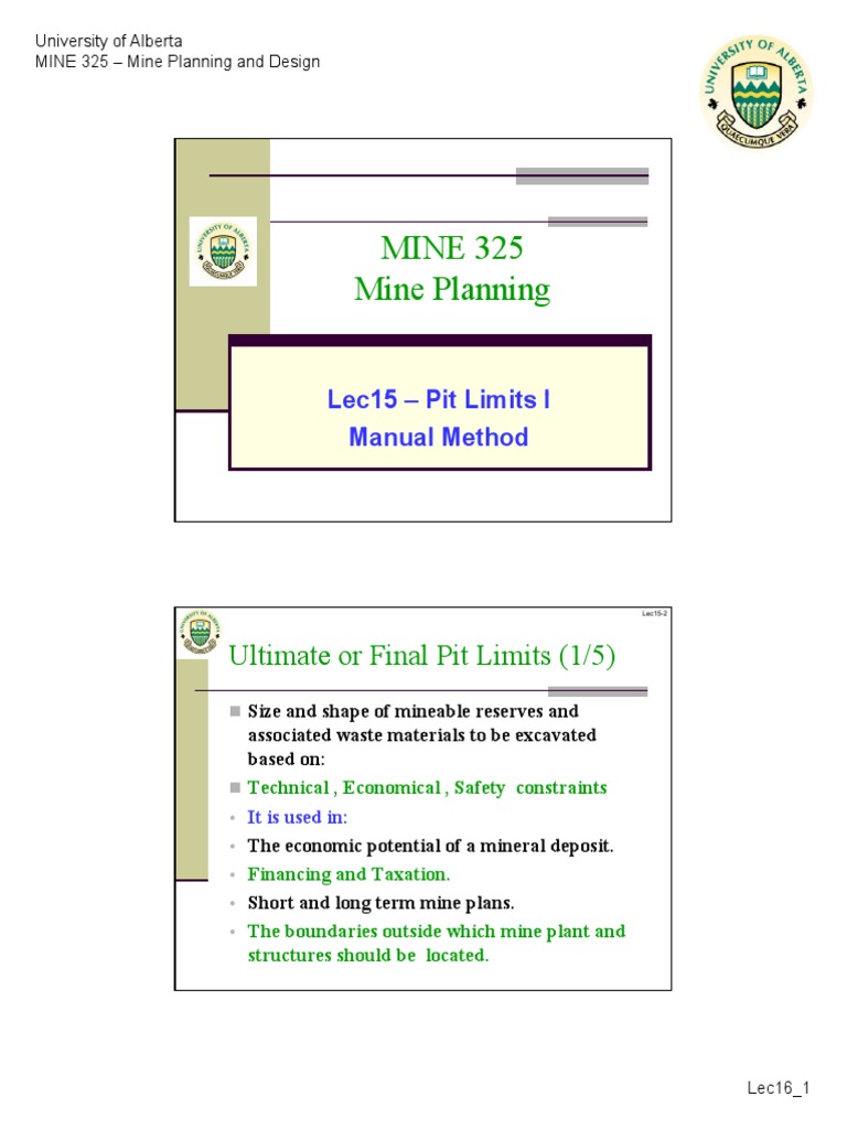 Final Pit Limits in Mine Planning | PDF | Technology & Engineering