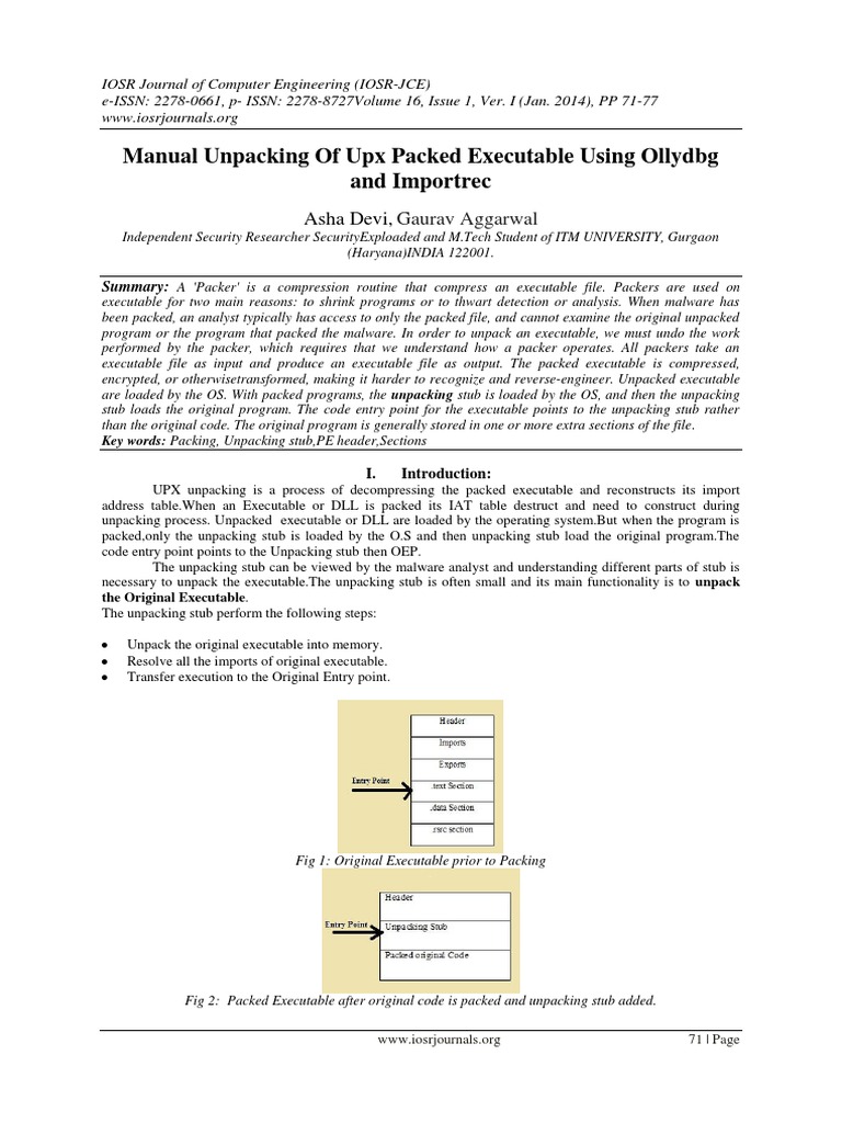 Manual Unpacking Of Upx Packed Executable Using Ollydbg And Importrec Pdf Malware Computer