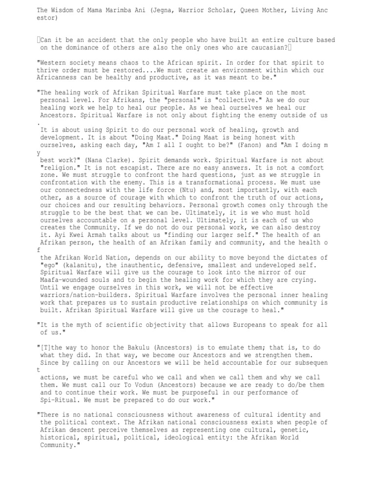 Mama Marimba Ani | PDF | Self | Ideologies