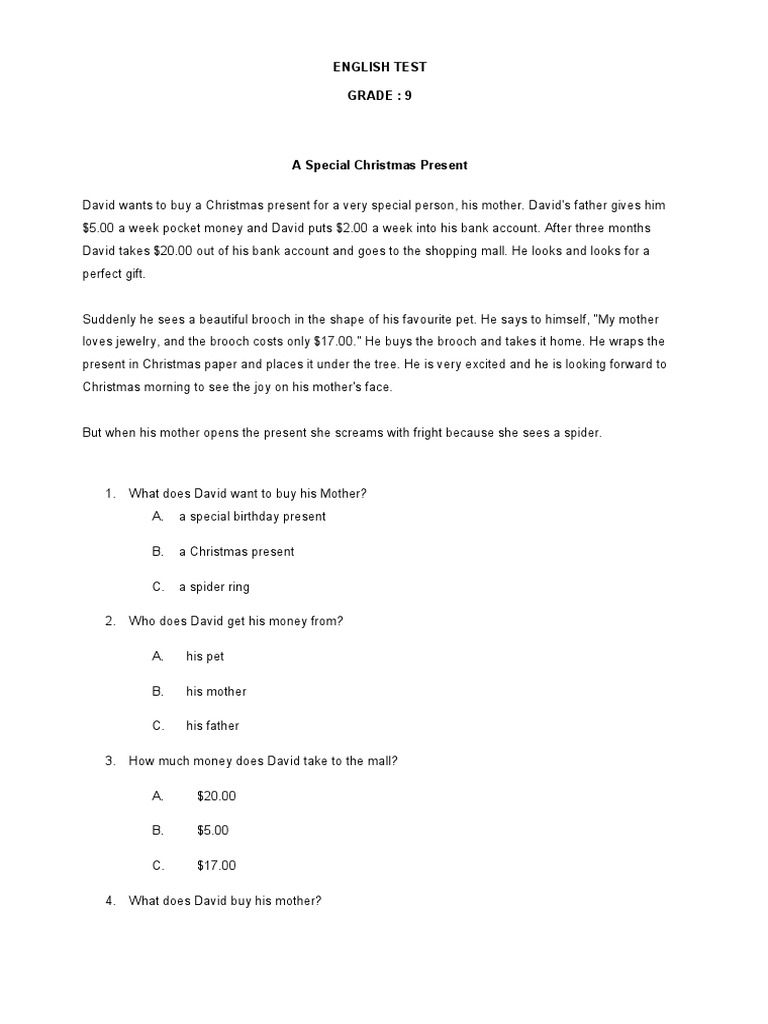 English Test Grade: 9 | PDF