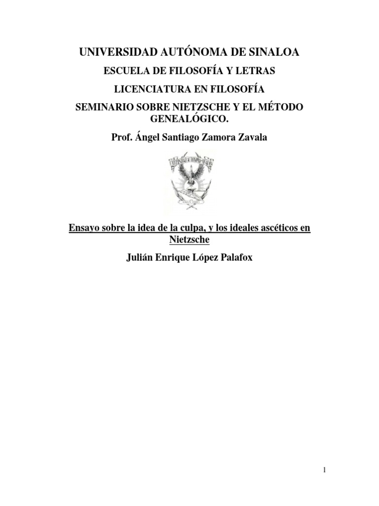 Ensayo Sobre La Idea de Culpa, La Mala Conciencia, y Los Ideales Ascéticos en Nietzsche EFyL-UAS ...