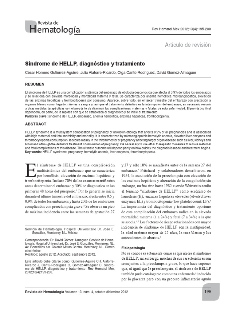 Sindrome de HELLP, Diagnóstico y Tratamiento PDF | PDF | El embarazo | Medicina CLINICA