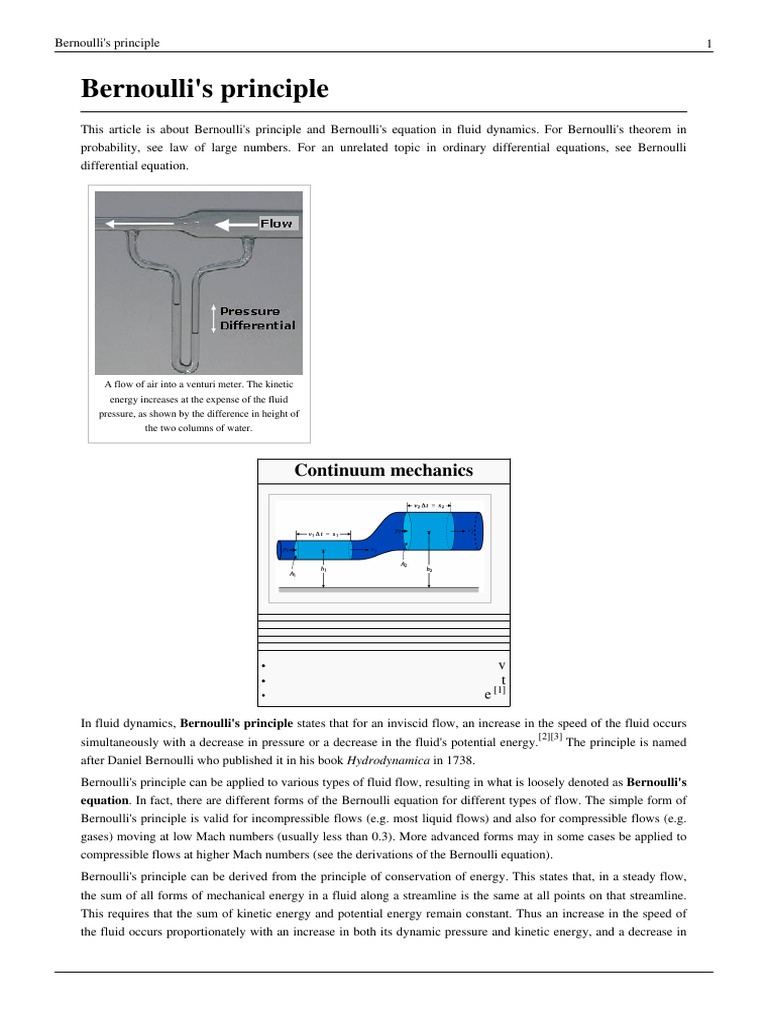 Bernoulli's Principle | PDF | Fluid Dynamics | Lift (Force)