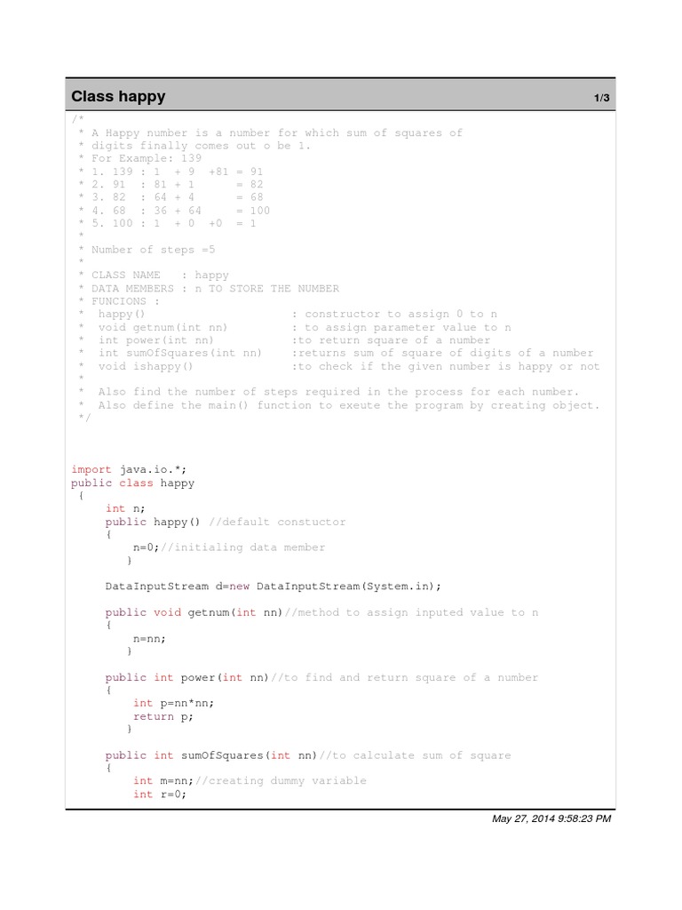 Happy (JAVA PROGRAM PDF | PDF | Integer (Computer Science) | Constructor (Object Oriented ...