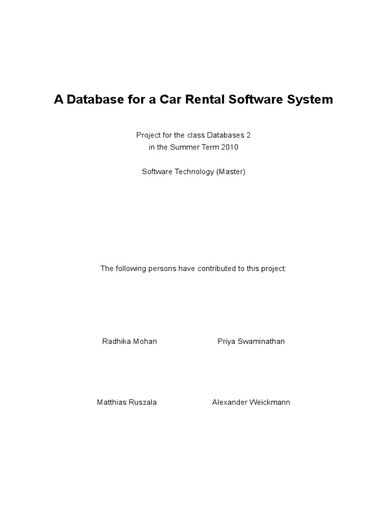 A Database For Car Rental Software System | Download Free PDF | Data ...