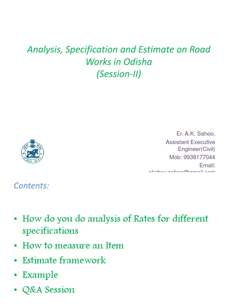 Analysis, Specification and Estimate On Road Works - Rev1 | PDF | Road ...